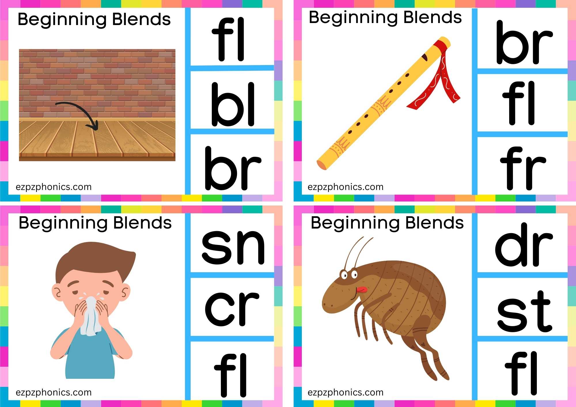 FL Beginning Blends Clip Cards Look At The Images And Clip The Correct Letters Set 2 ...
